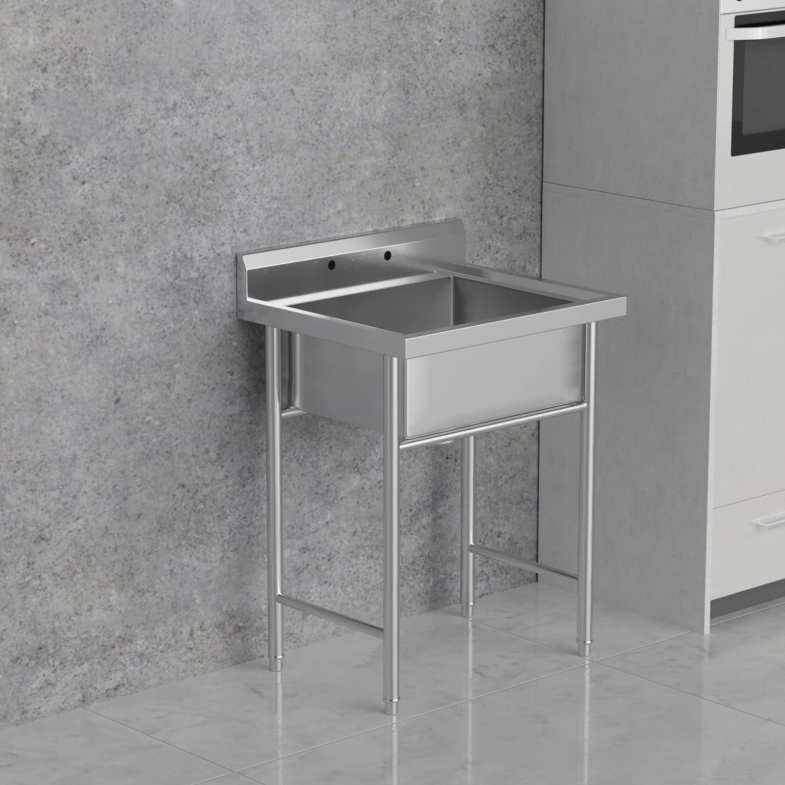 VINGLI Upgraded Free Standing 304 Stainless Steel Utility Sinks for Laundry Room with Backsplash, Industrial Garage Sink Commercial Sink for Restaurant, Workshop β 28" W x 24" D x 40.2" H