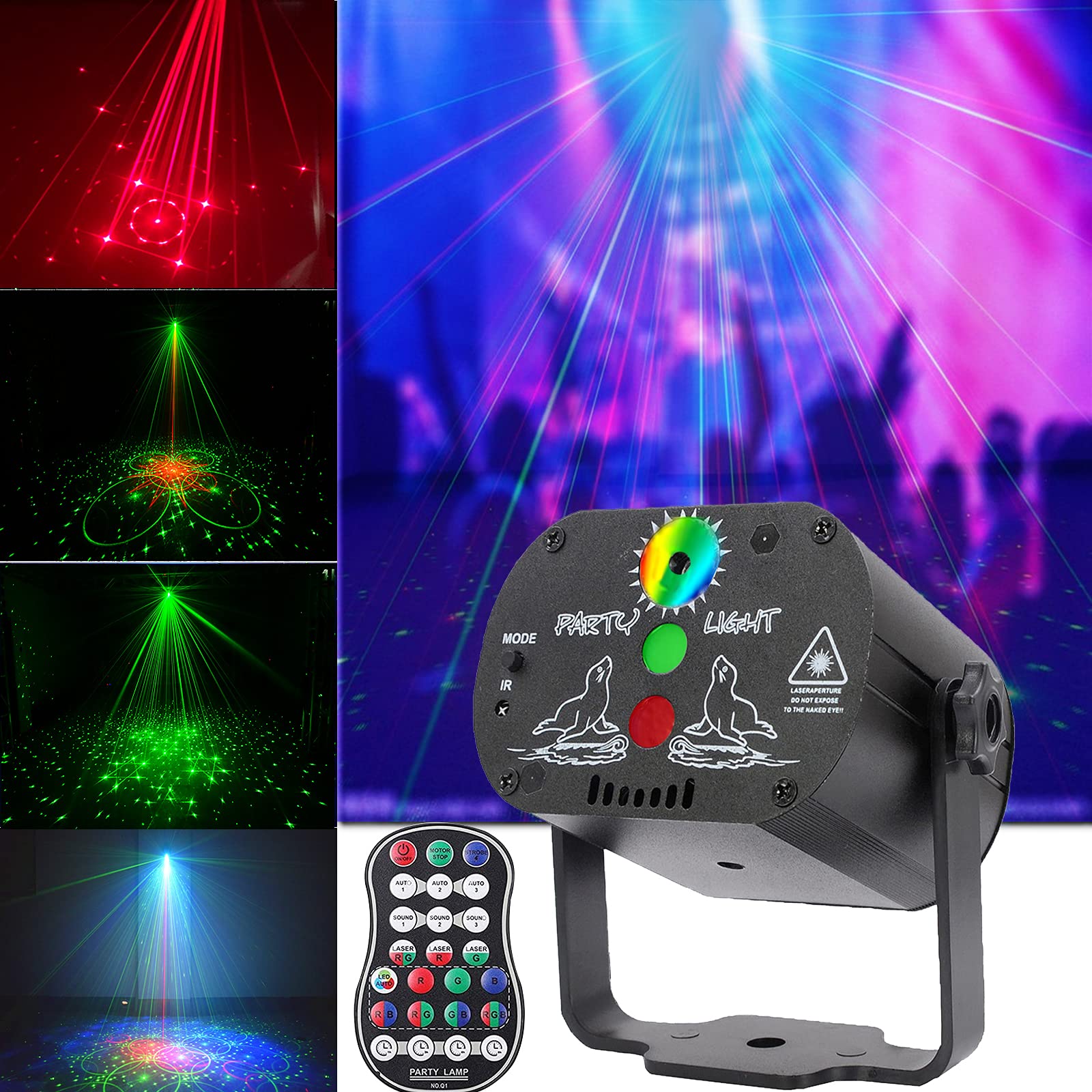 Party Lights, Strobe Lights/RGB DJ Laser Light, Portable Sound Activated Disco Light with Remote Controller for Halloween,Christmas,Indoor&Outdoor Parties
