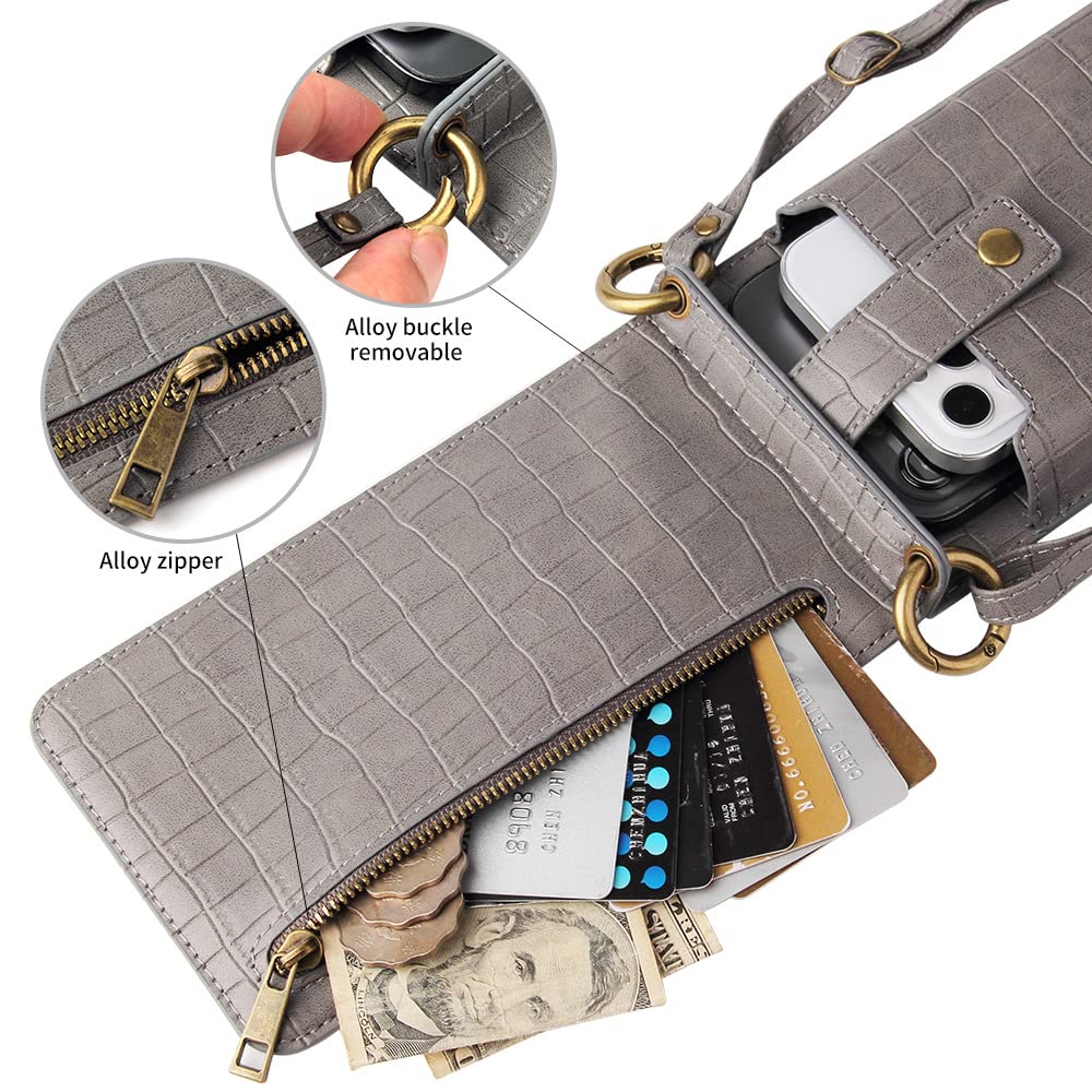 WAAHIBA Small Crossbody Phone Bags for Women, PU Leather Cell Phone Wallet Purse with Adjustable Strap (Gray)