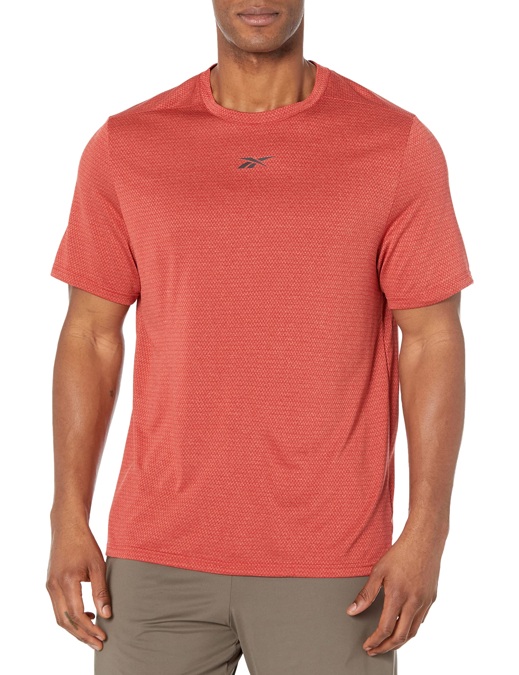 Reebok Men's Standard Workout Ready Tee, Rhodonite/Black Logo, Small