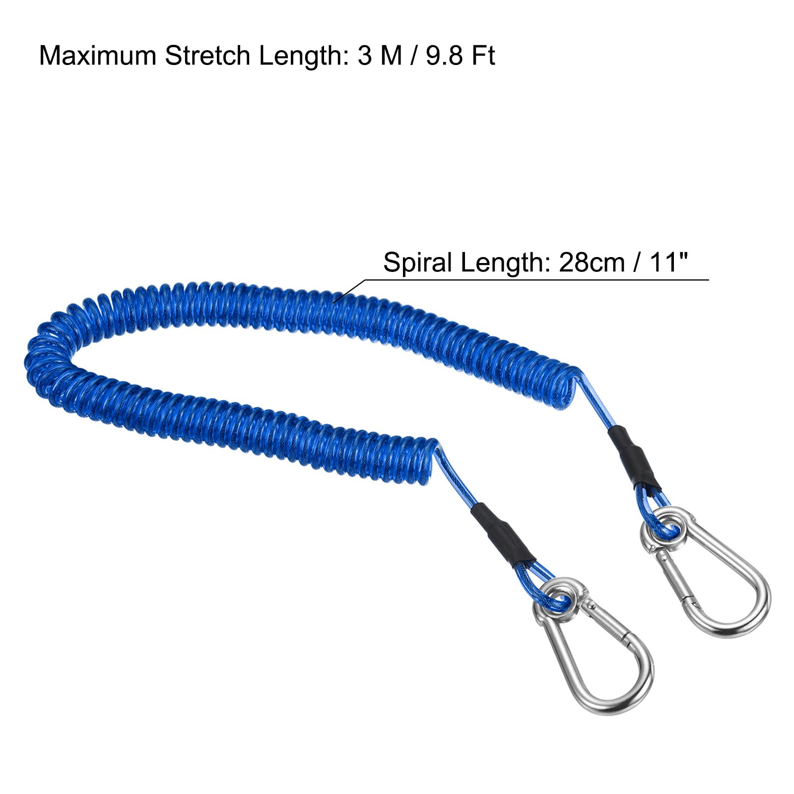 PATIKIL 9.8ft Fishing Coiled Lanyard, 2 Pack Heavy Spring Safety Rope Cord Tool Lanyard Retractable with Steel Snap Clip for Rods Tackle Paddles, Blue