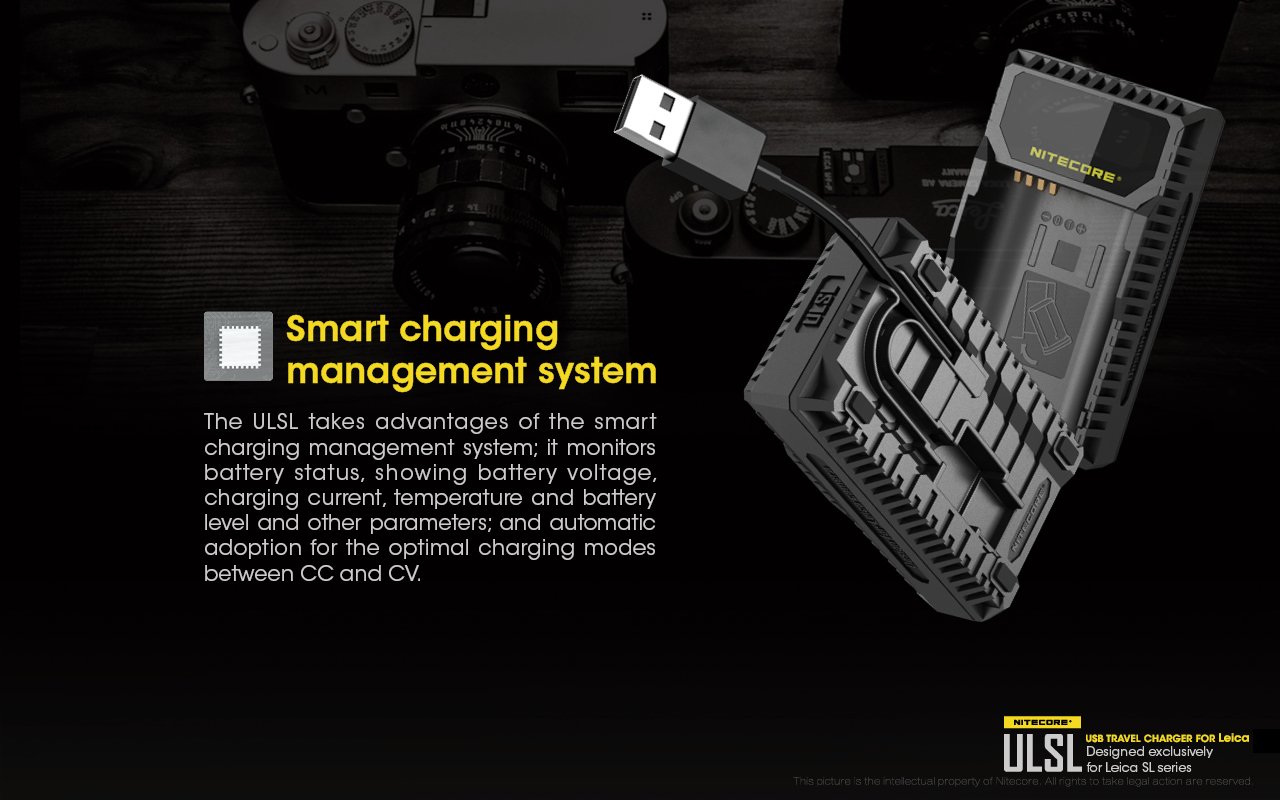 Nitecore ULSL USB Travel Charger for Leica BP-SCL4 Batteries - Compatible with Leica SL Typ 601 Series Camera, Sticker
