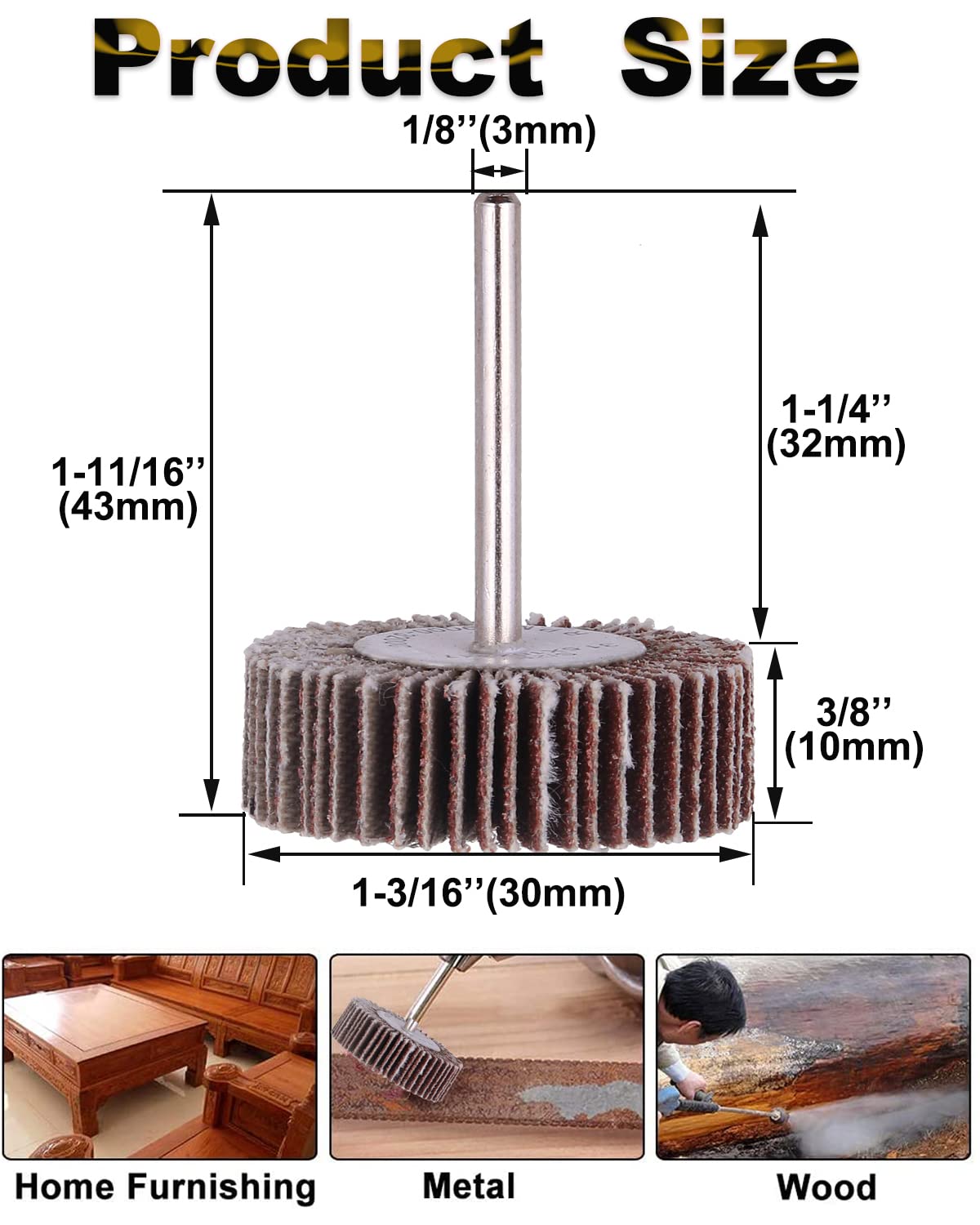 Rocaris 10 Pack Flap Wheel, 120 Grit for Rotary Tools,1/8 inch Shank (32X10X3)