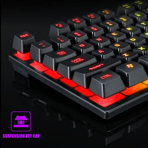 RRGB Backlit Membrane Gaming Keyboard with Multimedia Keys Mechanical Feel Dedicated Media Control,C9 (Black)
