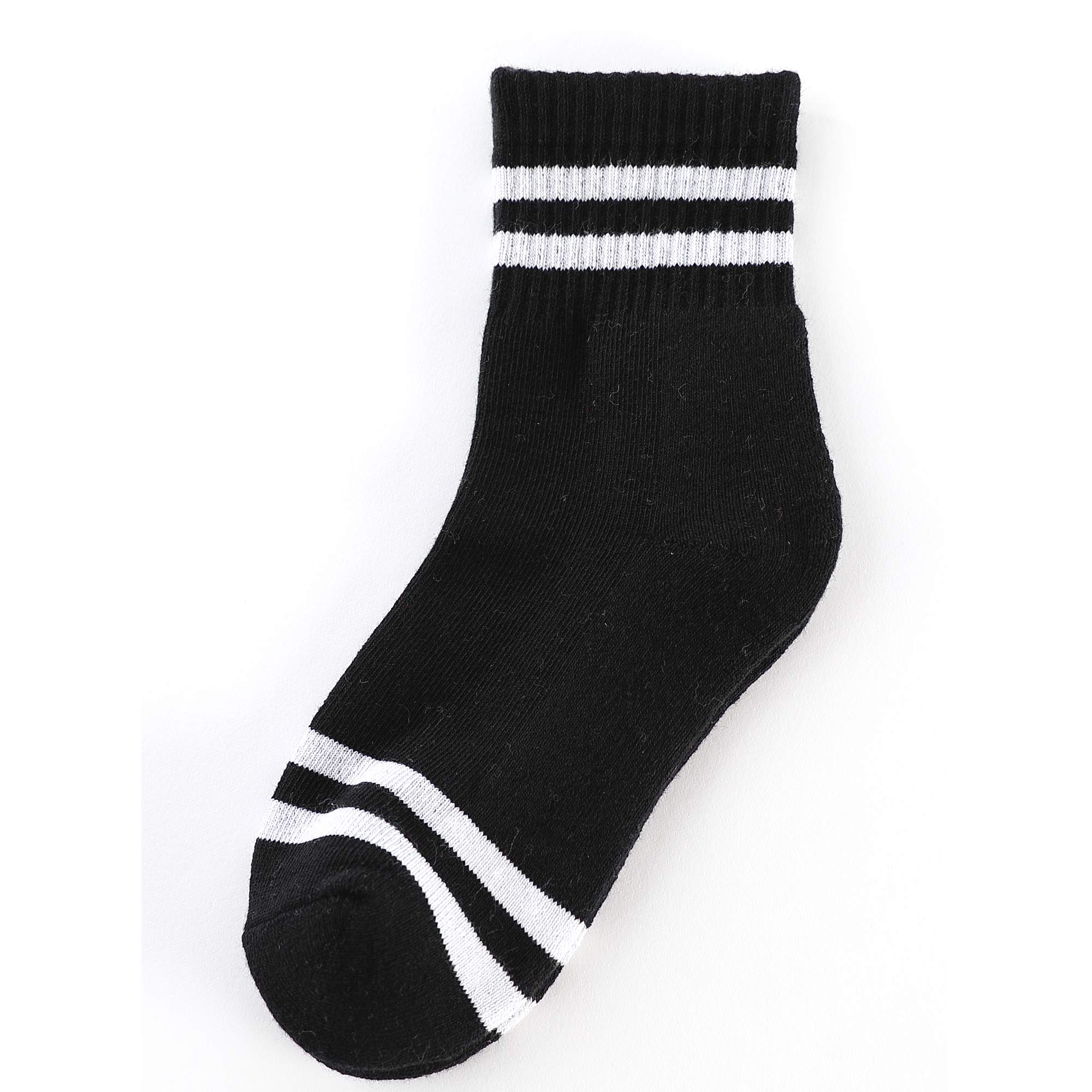 Oohmy Boys Girls Athletic Ankle Socks 8 Packs Terry-loop Cushion Warm Autumn Winter Combed Cotton Socks Shoe 6-9 Typical Age 3-7 yrs old (BLACK+GRAY, Medium)
