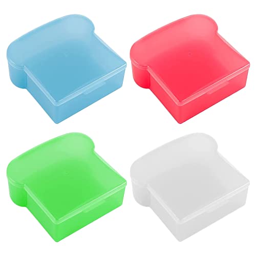 Zerodeko 4Pcs Sandwich Container Box, Toast Shaped Food Storage Holder with Lids, Food Grade Plastic Lunch Prep Box Resuable Toast Bread Preservation Box (Random Colors)