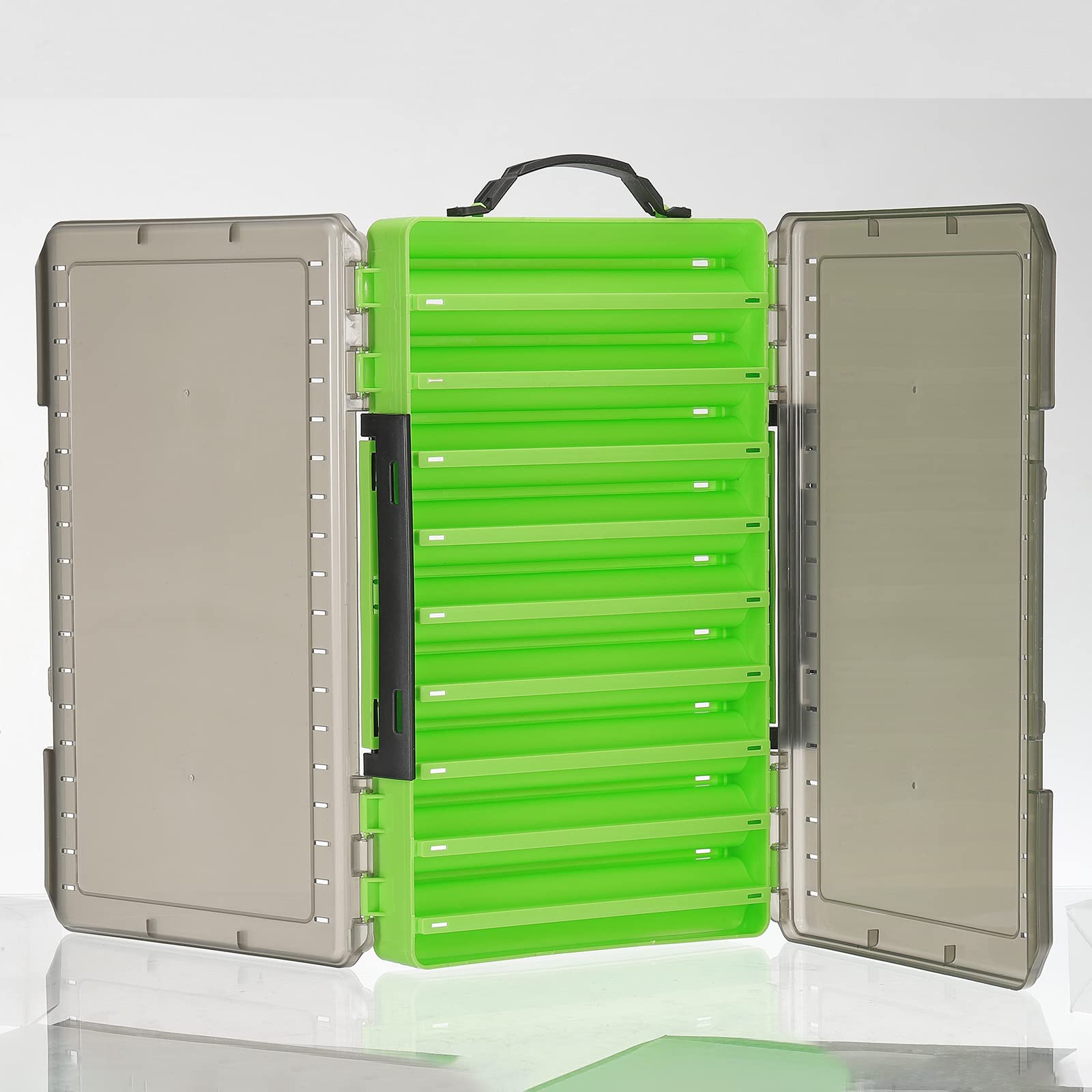 PATIKIL Double Side Fishing Lure Storage Box Plastic Fish Tackle Container Organizer, Green