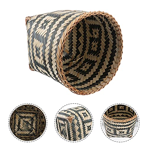 Zerodeko Bamboo Woven Trash Basket, Round Rustic Farmhouse Trash Can Woven Wastebasket Office Paper Wastebasket Woven Storage Basket for Living Room