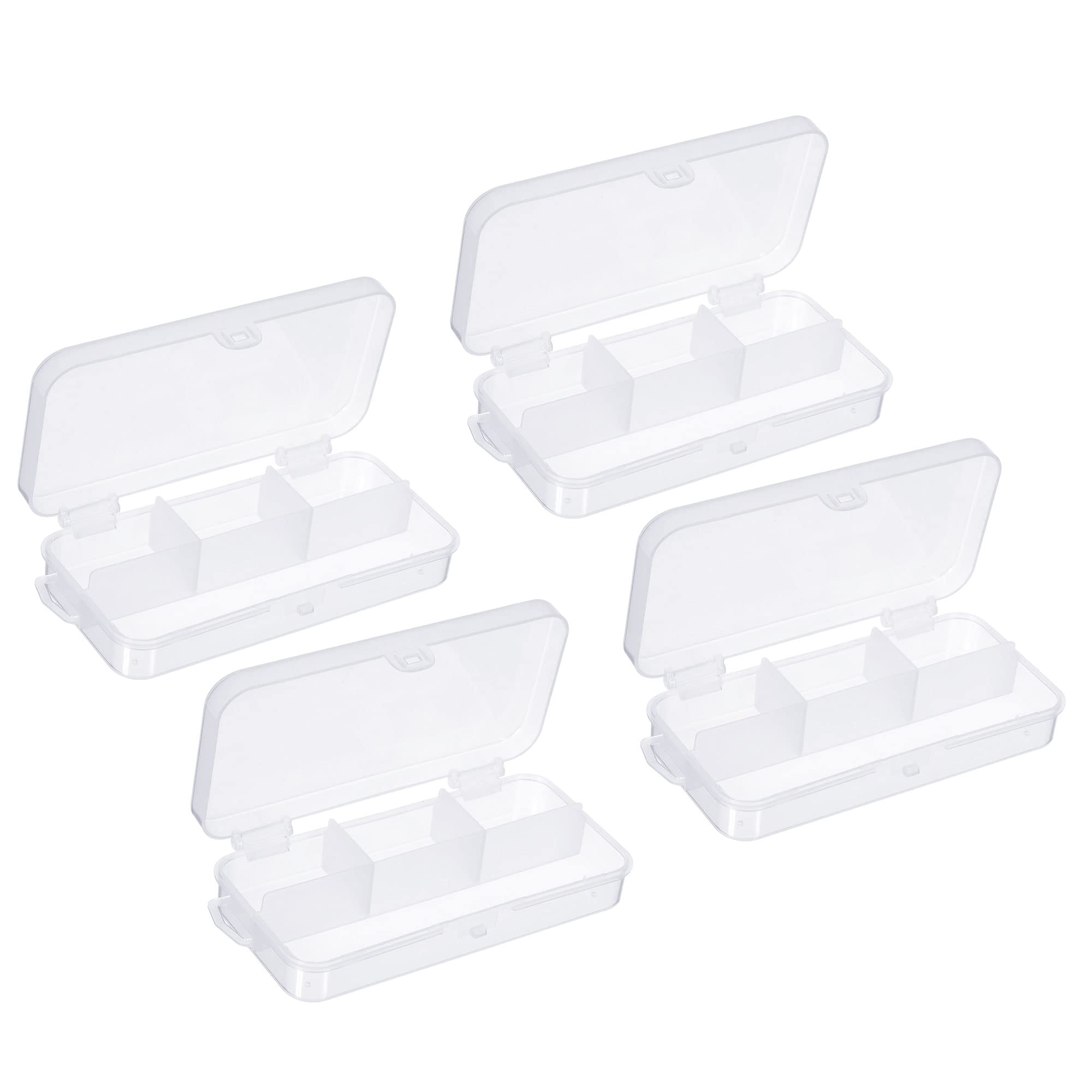 PATIKIL Fishing Tackle Utility Box, 4 Pack Plastic Lure Bait Hooks Storage Organizer Container, Clear