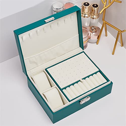 ZSEDP High Capacity Leather Jewelry Box with Pillow Travel Jewelry Organizer Necklace Earring Ring Storage Box for Women Gifts (Color : Gray, Size