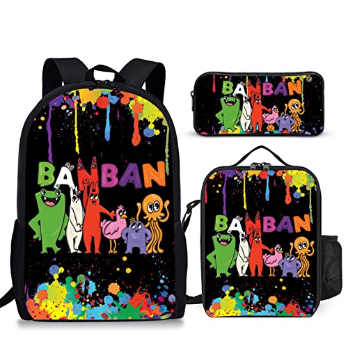 Oinxghw Backpack Set with Lunch Box Pencil Case 3 Pcs Lightweight Cartoon Game Bookbag Laptop Backpack Shoulder Bag Daypack