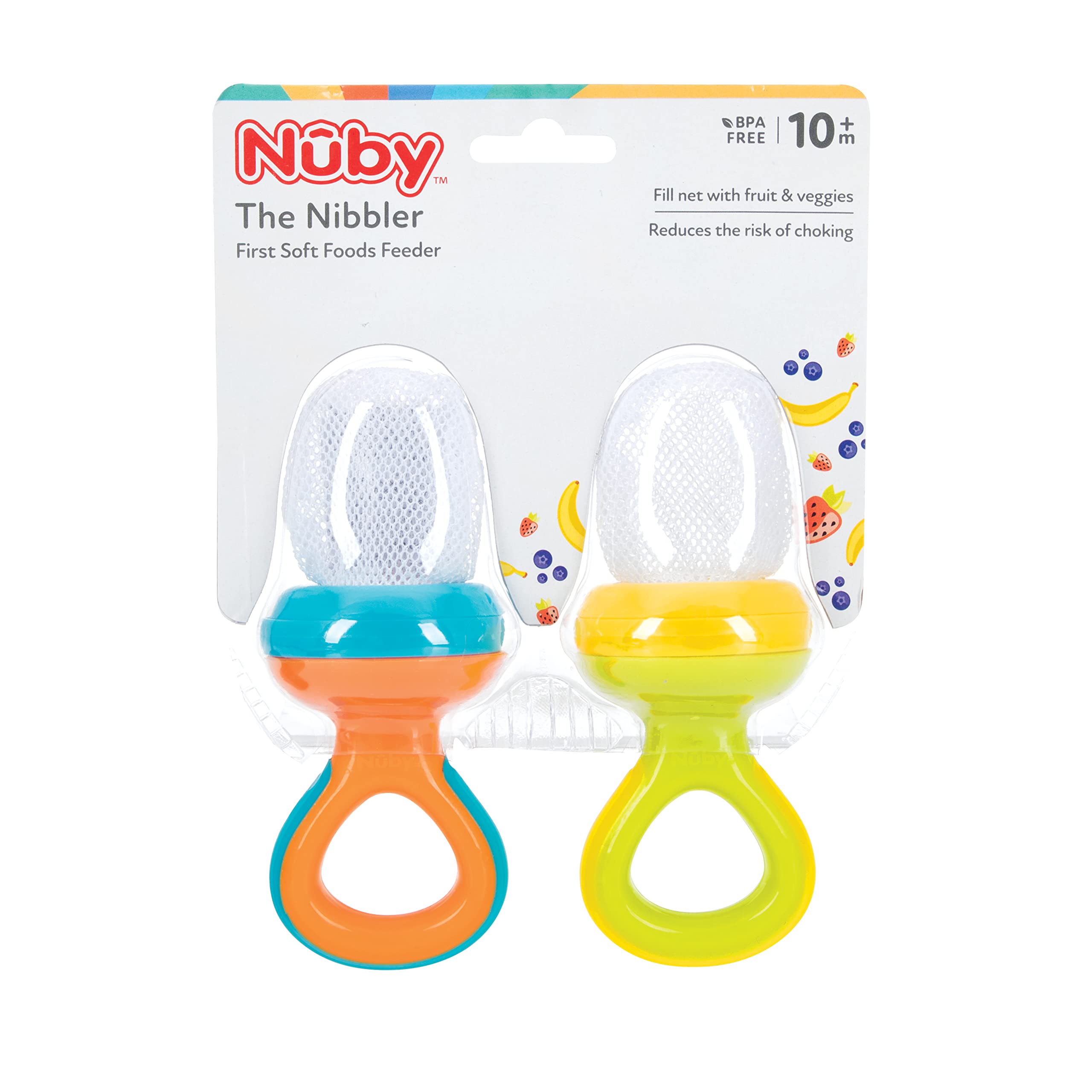 Nuby Nibbler Mesh First Soft Foods Feeder, 2pk (Orange/Green)