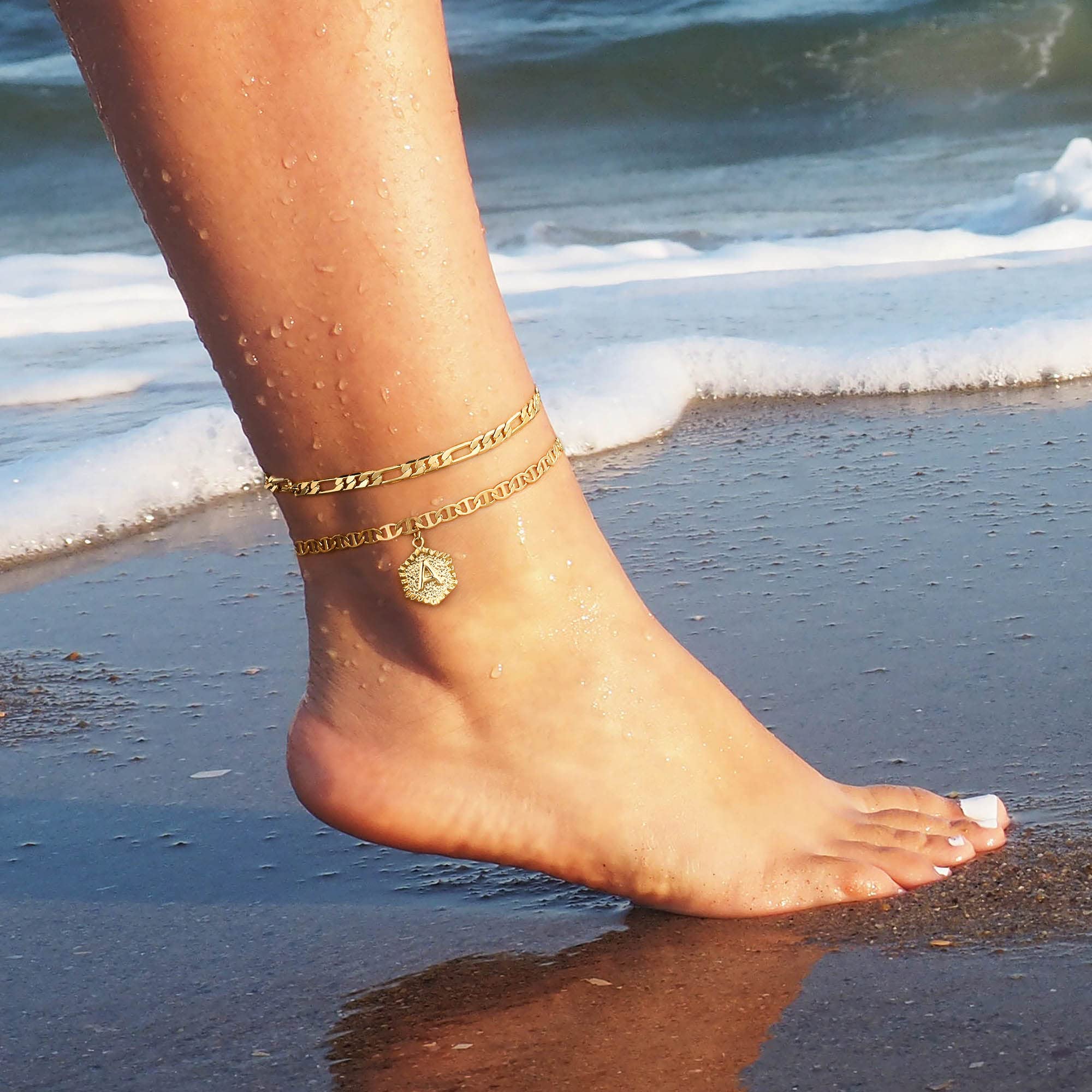 Memorjew Ankle Bracelets for Women Initial Anklet, 14K Gold Plated Layered Anklet Letter K Initial Anklets for Women Gifts