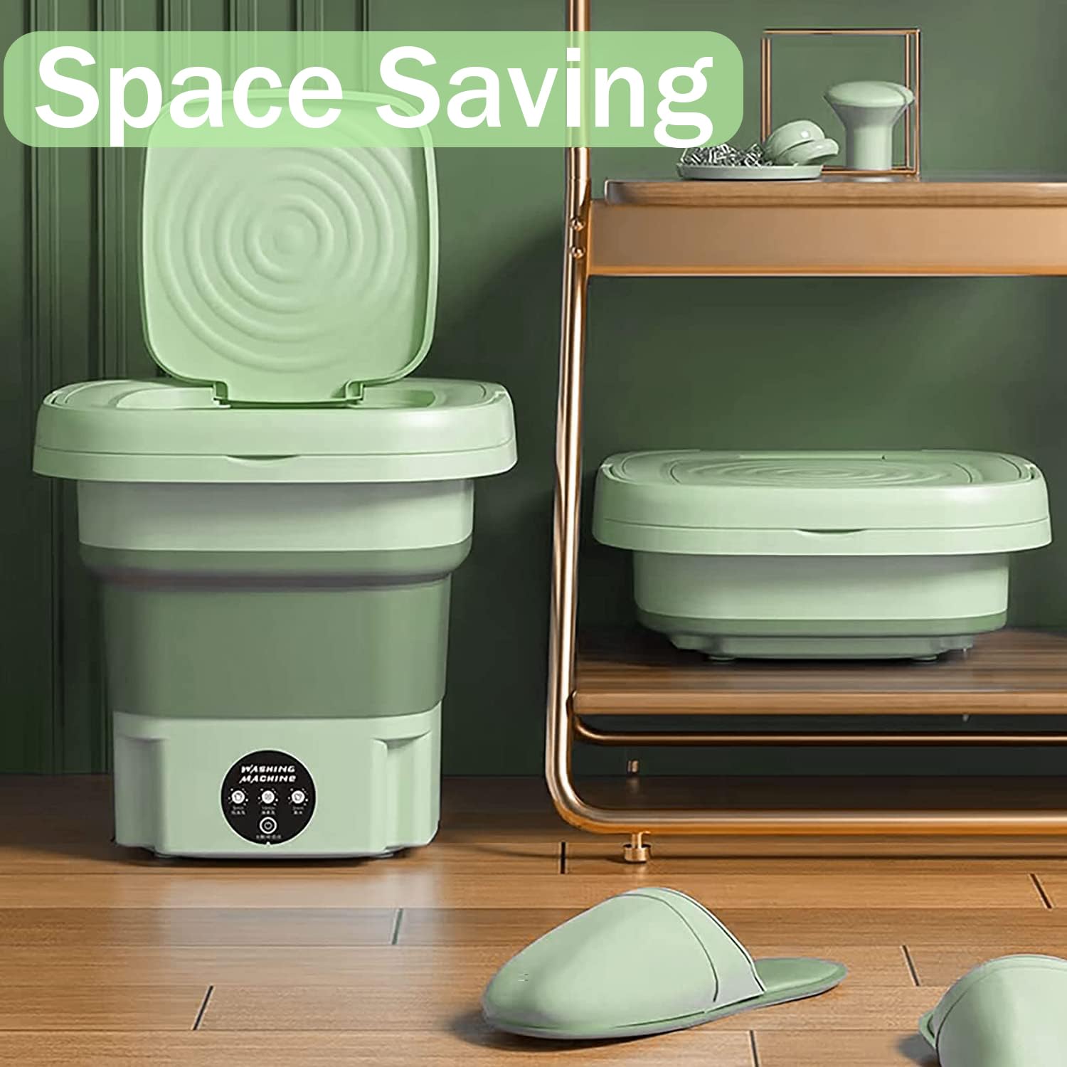 Oivley Portable Washing Machine Foldable, Small Washing Machine with 3 Modes Deep Cleaning, Mini Washer for Baby Clothes, Underwear or Small Items, Apartment, Dorm, Camping, RV, Travel, Laundry-Green