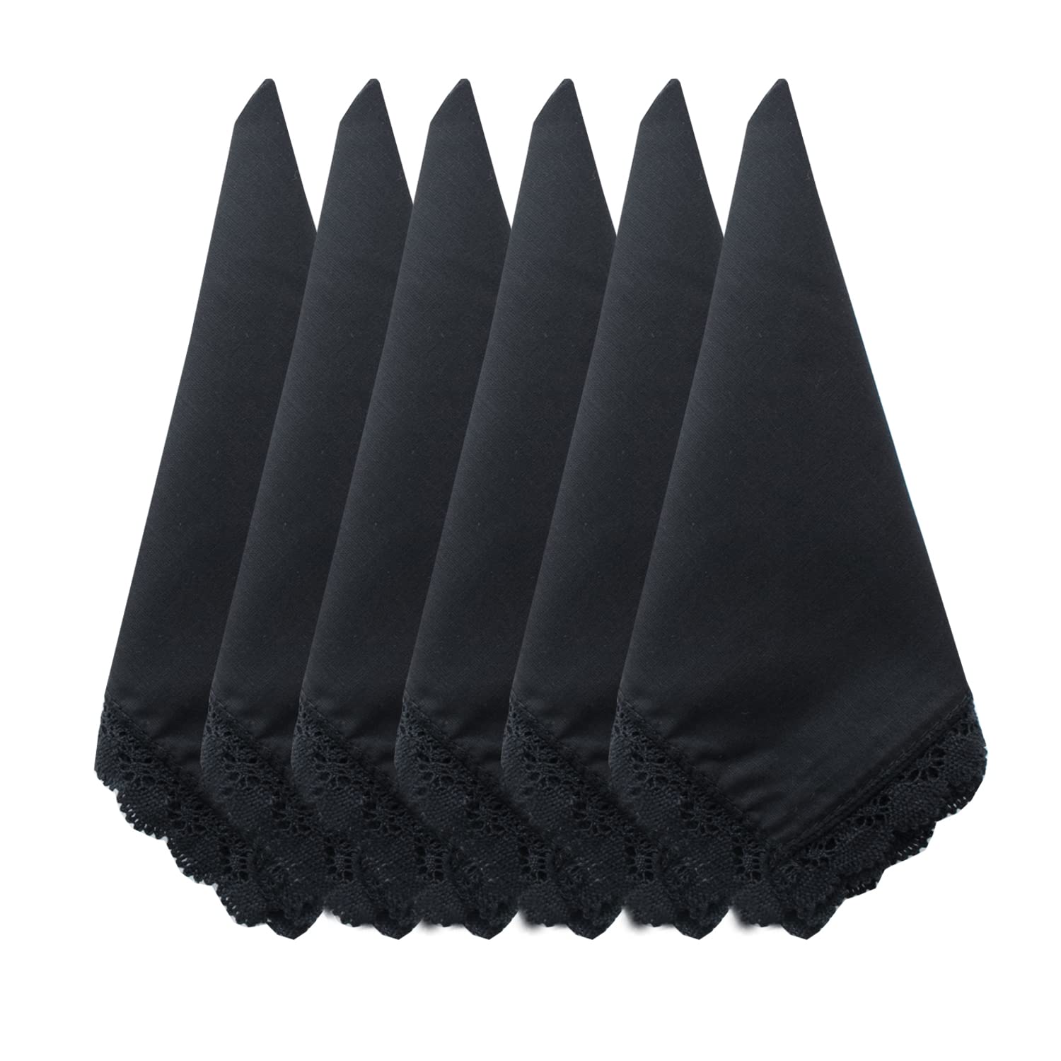 MemoryHanky Ladies Bridal Wedding Crochet Lace Handkerchiefs Black Cotton Hankies 6PCS