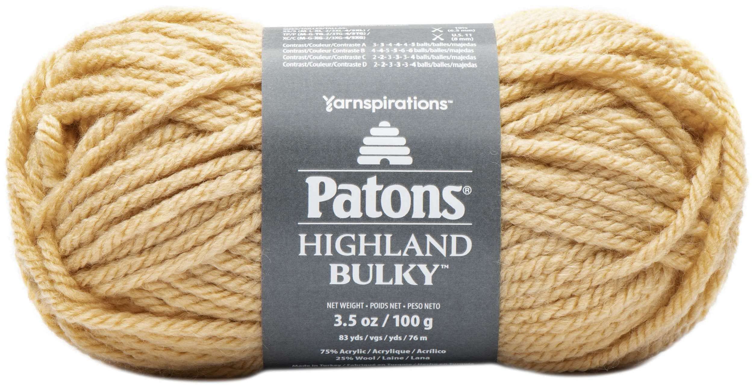 Patons Highland Bulky Yarn Ochre 244713-13007 (6-Skeins) Same Dye Lot Weight S Bulky #6 Soft 75% Acrylic, 25% Wool Bundle with 1 Artsiga Craft Bag