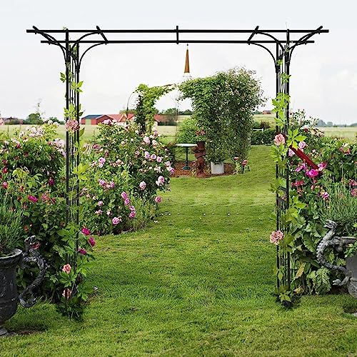 Metal Garden Arch 7 FT Garden Arbor for Climbing Plant Outdoor Wedding Black