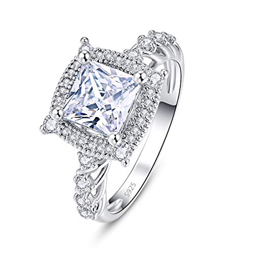 Momius 925 Sterling Silver Cubic Zircon Princess Cut Wedding Engagement Statement Band Ring for Women Size 6