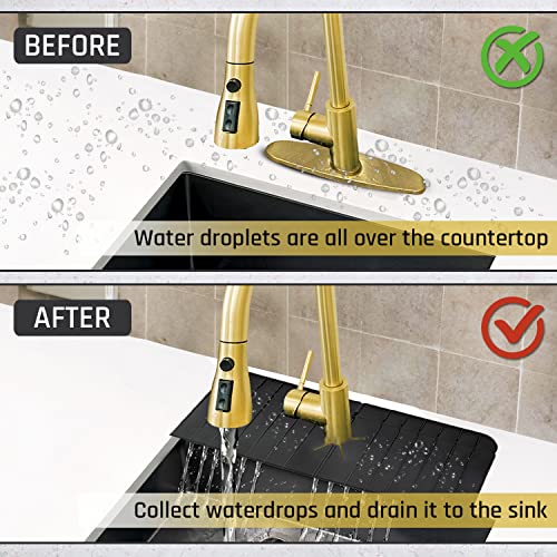 Tenini Strive Sink Splash Guard for Kitchen β (Pack of 2) 14.56x5.45 Inches (Black) Silicone Faucet Mat Handle Drip Catcher for Kitchen Counter & Bathroom Sink Accessories Gadgets