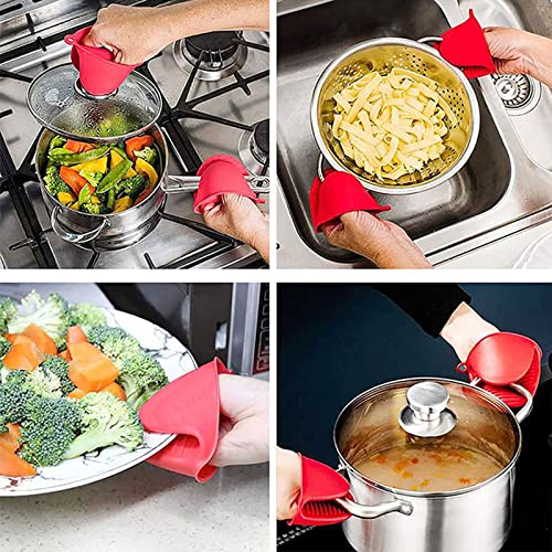 Yvnicll Silicone Oven Mitts Heat Resistant for Kitchen, Finger Protector Pot Holder for Kitchen,Cooking,Baking,BBQ - Heat Resistant Gloves(Red)