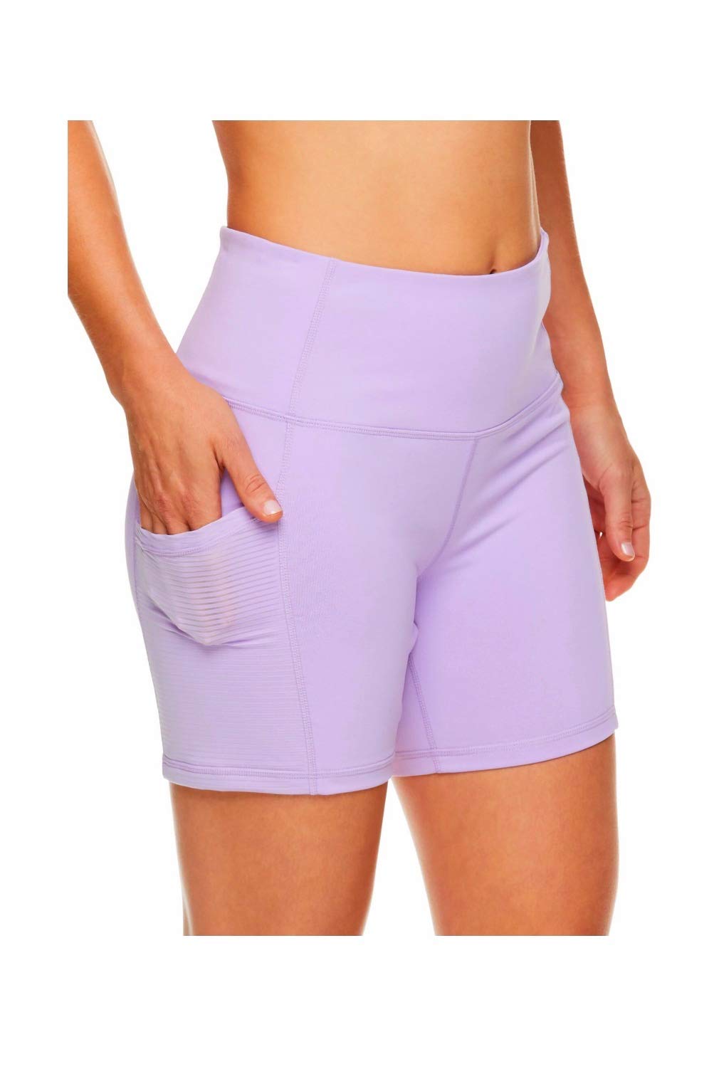 Reebok Women's Compression Running Shorts - High Waisted Performance Gym Yoga & Workout Bike Short-5 Inch Inseam (Medium, Purple Rose)