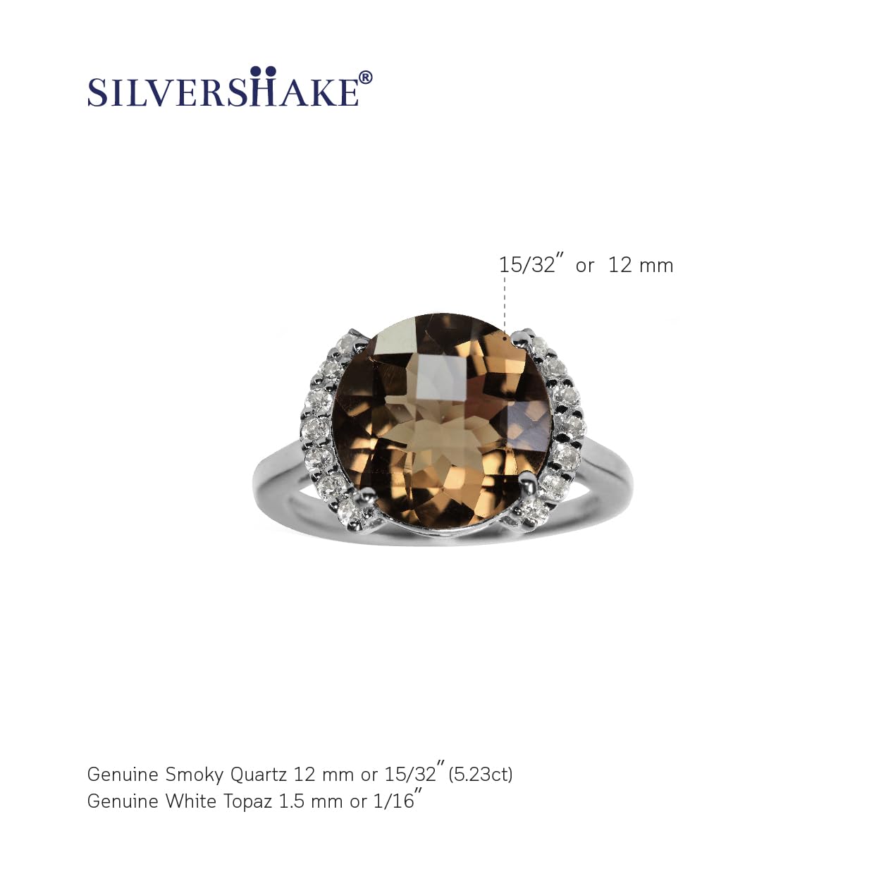 Silvershake 5.23 Carat Natural Smoky Quartz and Topaz White Gold Plated 925 Sterling Silver Cocktail Ring Size 8.25