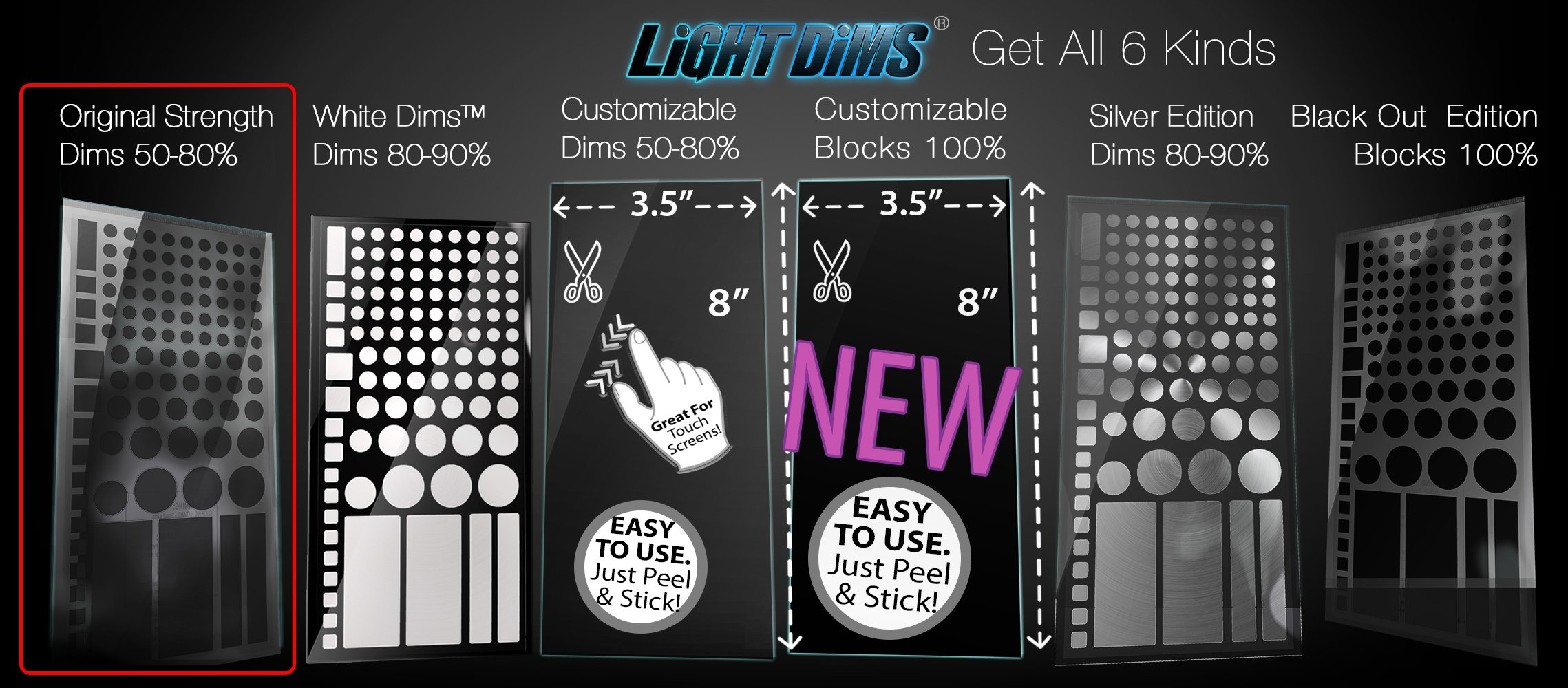 LIGHTDIMS Original Strength - LED dimming Covers for Routers, Electronics and Appliances and More. Dims 50-80% of Light, in Minimal Packaging Light (1 sheet).