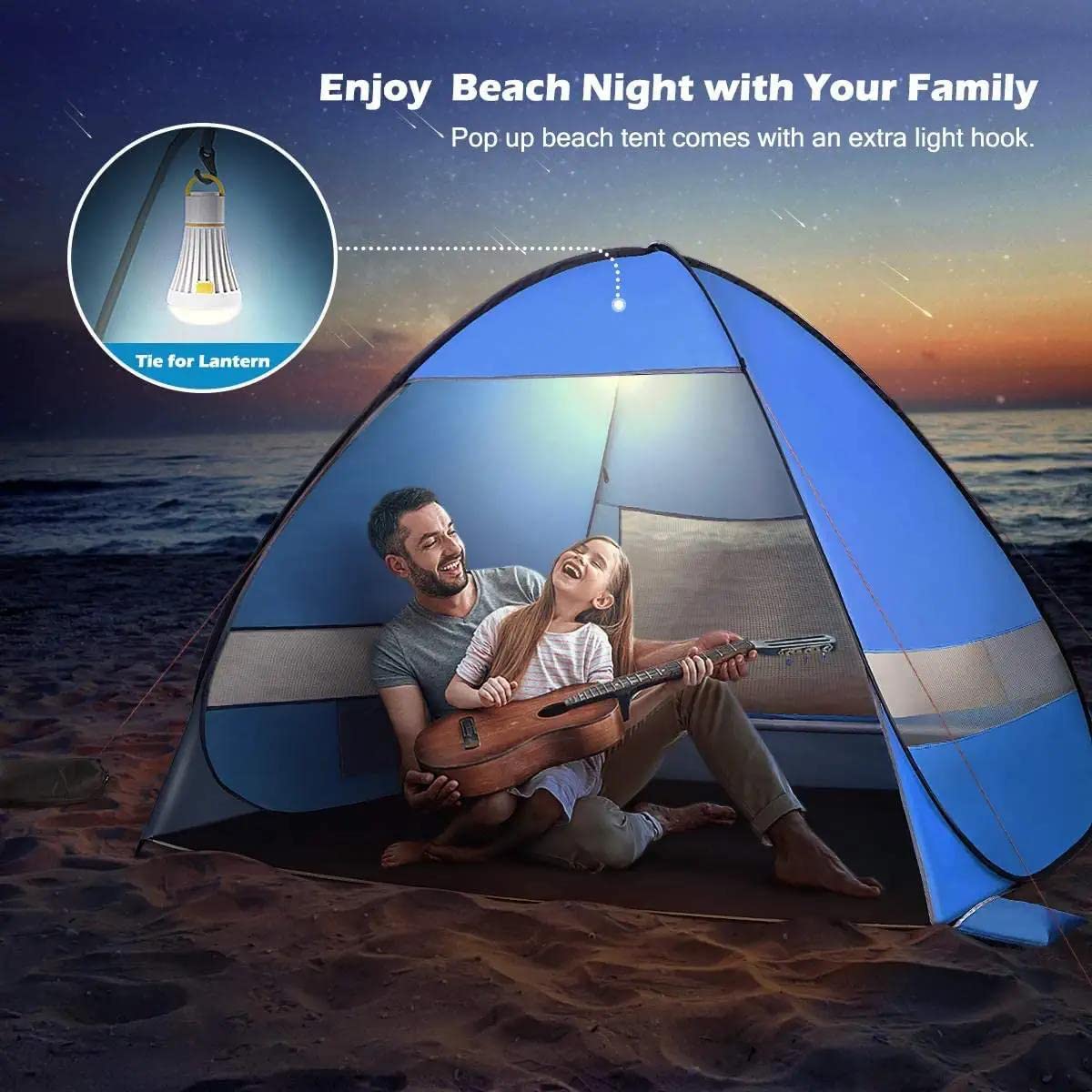 Pop Up Beach Tent for 4 Person Easy Setup and Portable Beach Shade Sun Shelter Canopy with UPF 50+ UV Protection for Family Size