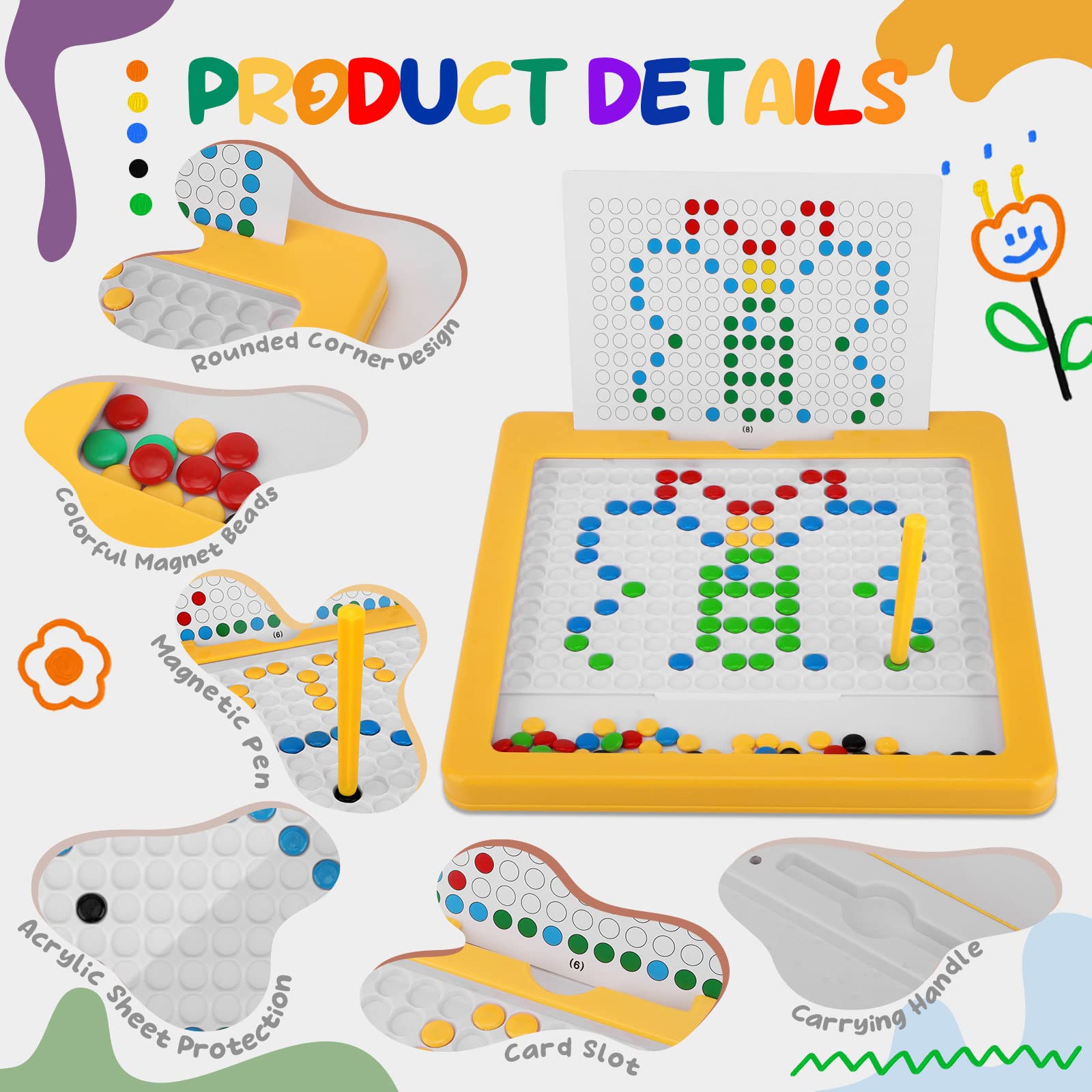 wakelnsa Magnetic Dots Board for Kids,Magnetic Drawing Board,Magnetic Dot Art,Doodle Board,Include Large Magnetic Board, Pen & Dots,Preschool Learning Activities Toy,Birthday for Kids