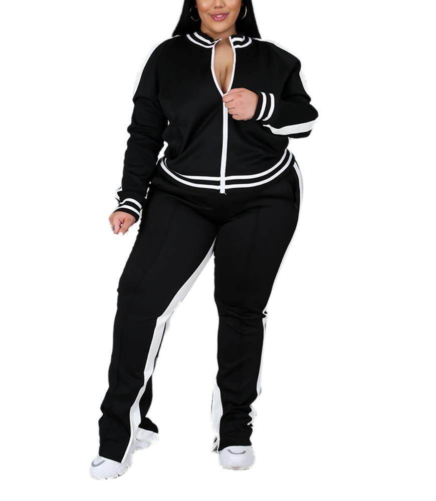 Ophestin Womens Plus Size 2 Piece Tracksuits Outfit Long Sleeve Jacket Skinny Sweatpants Set Green 3XL