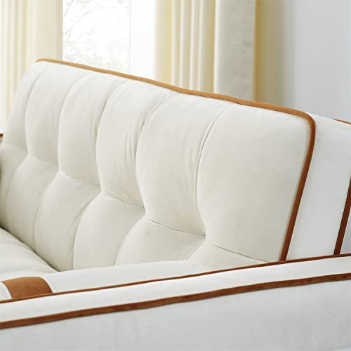 YWUFUART Modern 55.5 '' Pull-Out Sofa Bed, Double Sofa Side Pockets, Velvet Sofa Couch, Adjustable Backrest and Waist Pillow for Apartment Office Living Room(Beige)