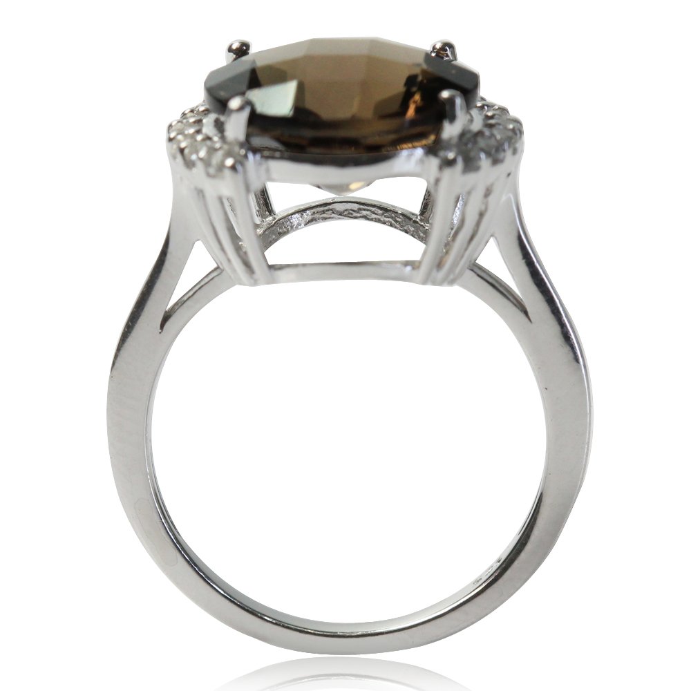 Silvershake 5.23 Carat Natural Smoky Quartz and Topaz White Gold Plated 925 Sterling Silver Cocktail Ring Size 8.25