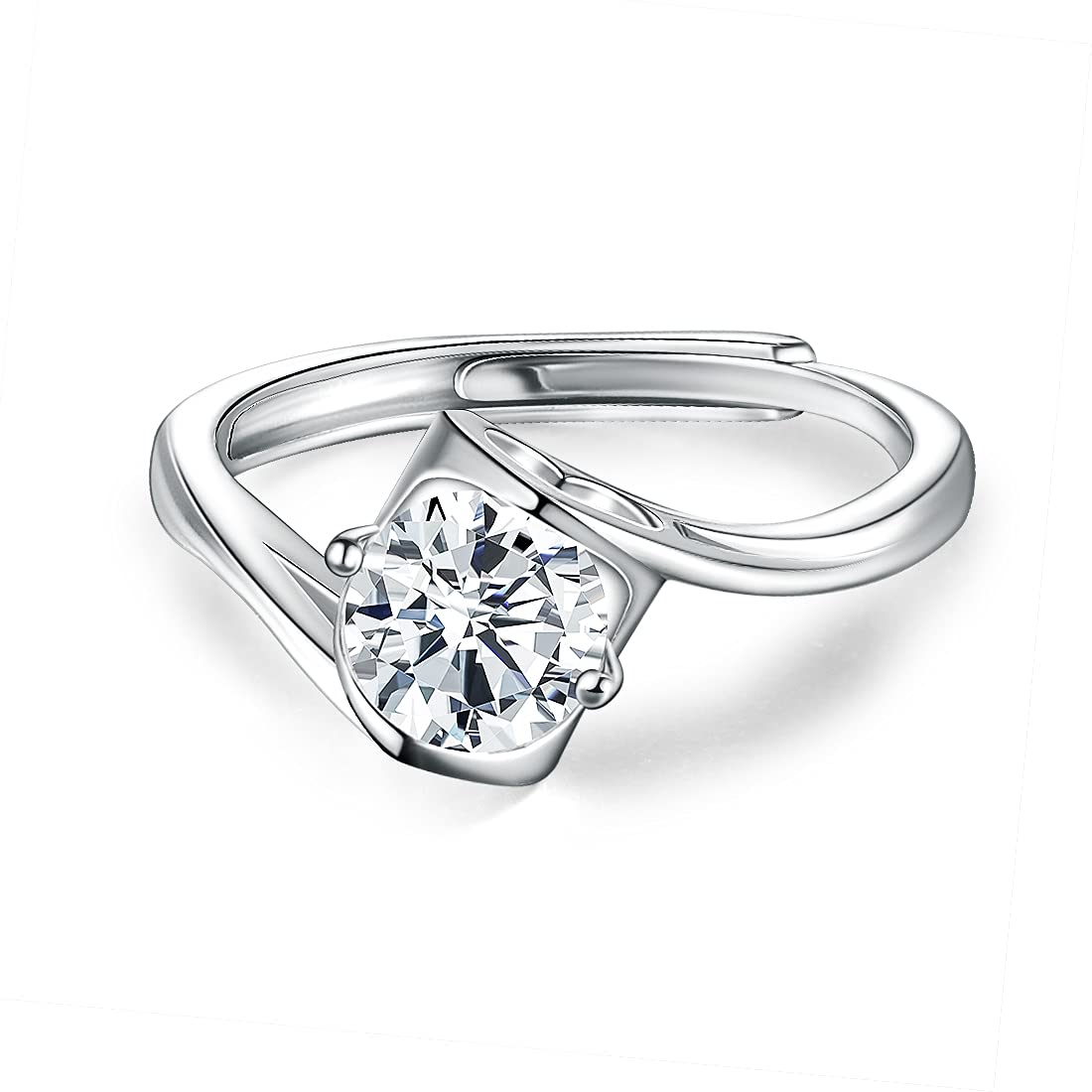 OPOMOMO Adjustable Engagement Ring Wedding Bands,18K White Gold Plated Round Cubic Zirconia Promise Eternity Rings for Women (8)