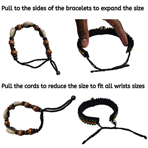 Novarena 2 Pcs Jamaican Rasta Beads with Cowrie Shells Bracelets for Men Women Beaded Bracelets Multi Layer Stackable Ethnic Tribal African Traditional (2 Pcs Jamaican Rasta Beads with Cowry Shells)