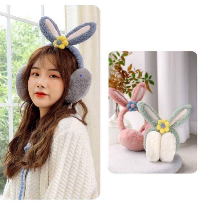 Women Rabbit Earmuffs Girls Cute Outdoor Ear Warmers Winter Warm Adjustable Ear Covers Foldable Children Animal Earmuffs
