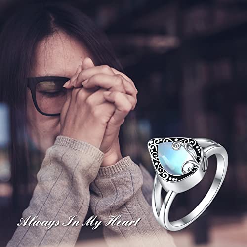 POPLYKE Urn Ring for Ashes Sterling Silver Moonstone Filigree Cremation jewelry Rings For Ashes Of Loved Ones Memorial Keepsake(6 Size)
