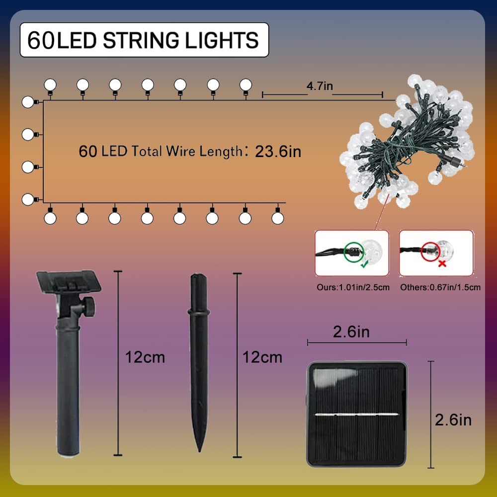 SUWITU Solar String Lights Outdoor, 23.6 ft 60 LED Garden Lights Solar Powered Waterproof Hanging Solar Lights for Indoor/Outdoor, Tree, Patio, Yard, Fence, Gazebo, Wedding Party