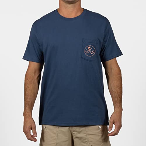 Salt Life Mens Skull and Poles Short Sleeve Classic Fit Shirt, Washed Navy, Medium