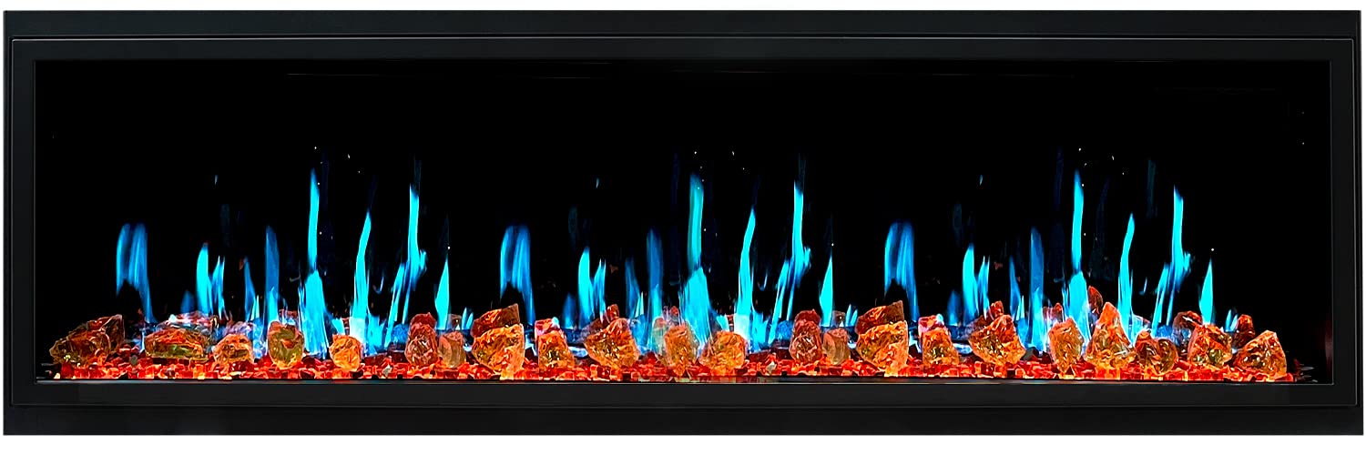 Litedeer Homes Latitude 65" Smart Electric Fireplace with App, Crackling Fire Sounds, Reflective Amber Glass, Black - ZEF65XA