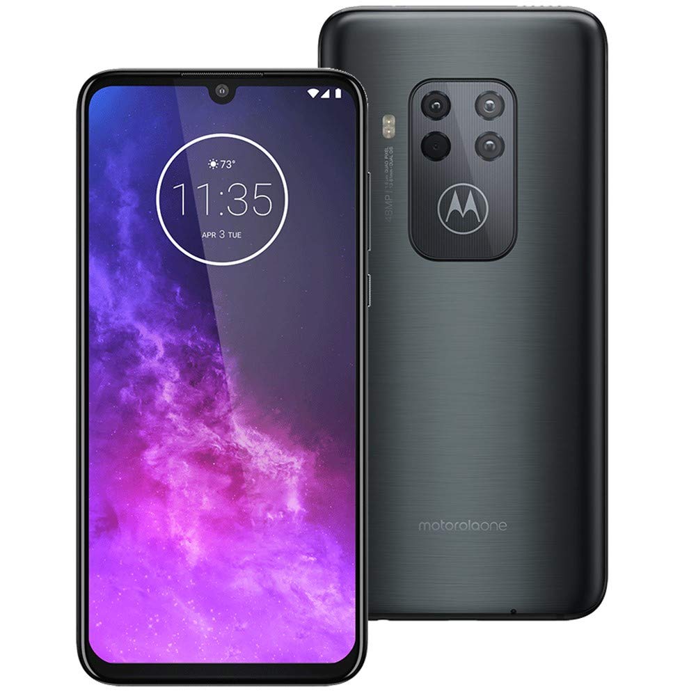 Moto One Zoom (128GB, 4GB) 6.4" HD+, 4000mAh Battery, Snapdragon 675 Dual SIM Unlocked (AT&T/T-Mobile/MetroPCS/GSM) International Version XT2010-1 (Grey Techno, 64GB SD + Case Bundle)