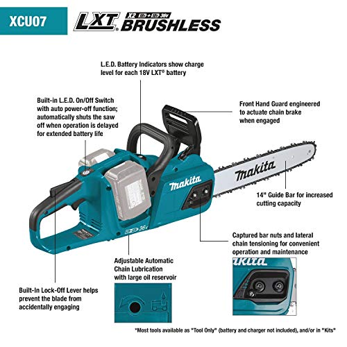 Makita XCU07Z 18V X2 (36V) LXT Lithium-Ion Brushless Cordless 14" Chain Saw, Tool Only, Teal