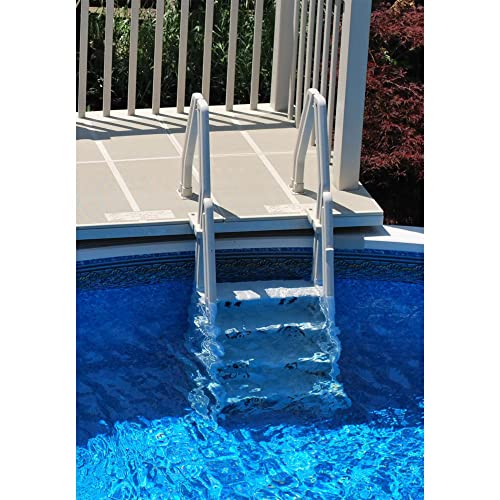 Vinyl Works Deluxe Adjustable 24 Inch in Pool Step Ladder Entry System for Above Ground Swimming Pools with 2 Rails and Non-Slip Surface, White