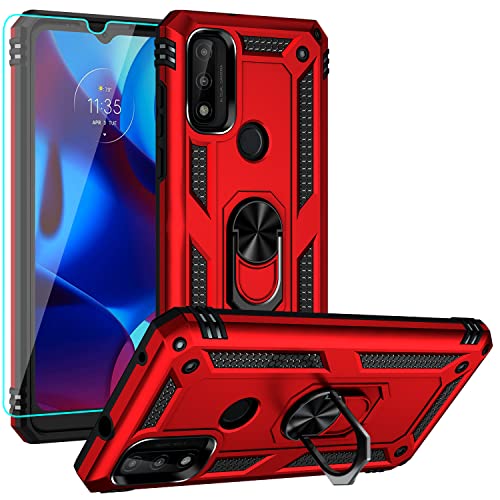 YZOK for Moto G Pure Phone Case,Moto G Pure Case with HD Screen Protector,[Military Grade] Ring Car Mount Kickstand Hybrid Hard PC Soft TPU Shockproof Protective Case for Moto G Pure (Red)