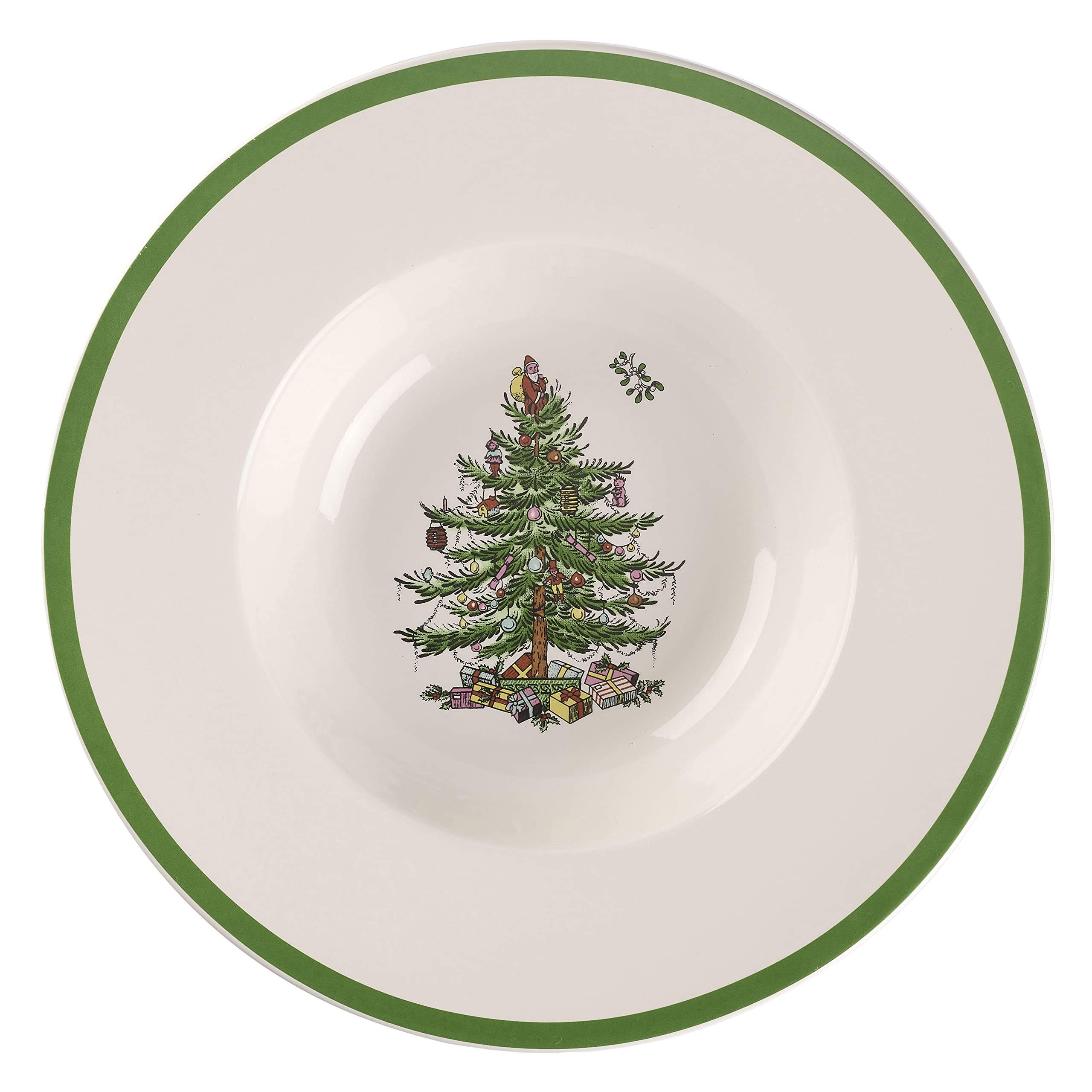 Spode - Christmas Tree Collection - 10" Pasta Bowl – Made of Porcelain- Rimmed Plate for Serving Salad, Spaghetti, and Soup- Dishwasher, Microwave, and Freezer Safe