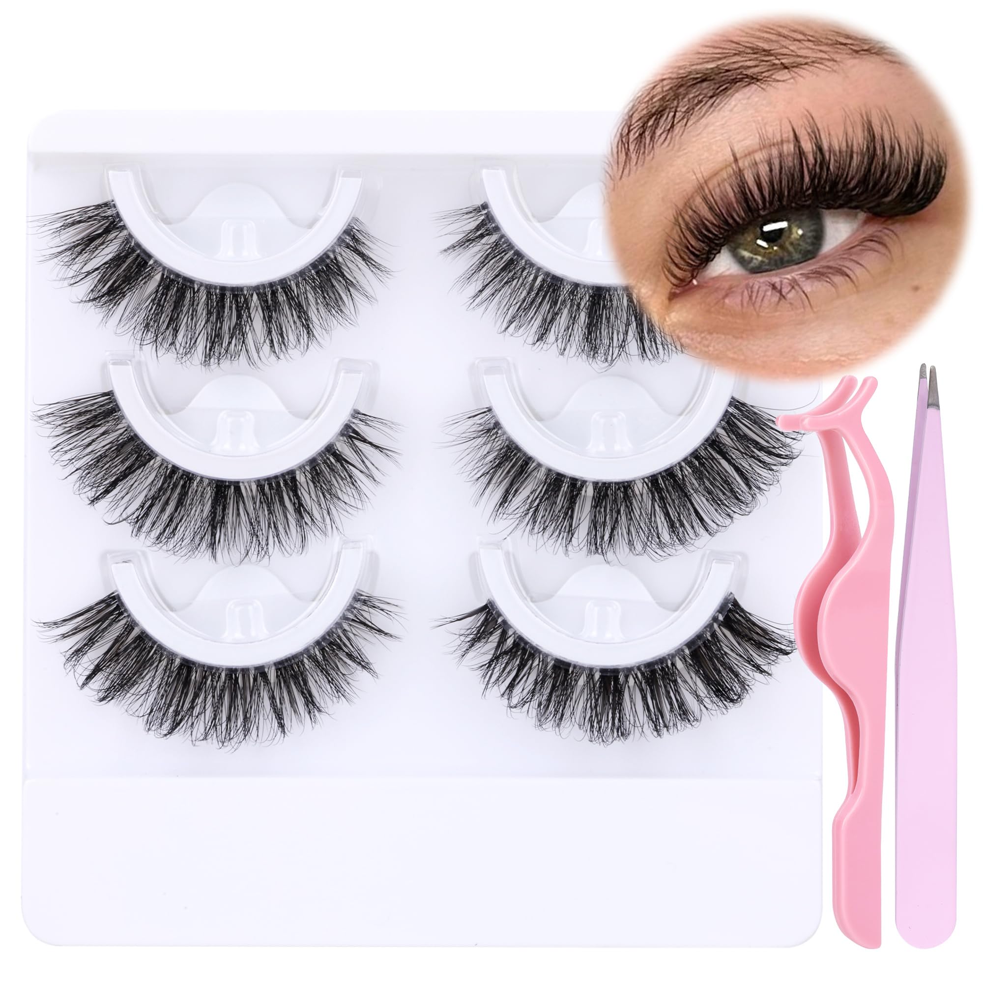 Newcally False Eyelashes 20MM Dramatic Faux Mink Lashes Pack Wispy Long Fake Eyelashes Thick Volume Fluffy Strip Eye Lashes 12 Pairs Multipack