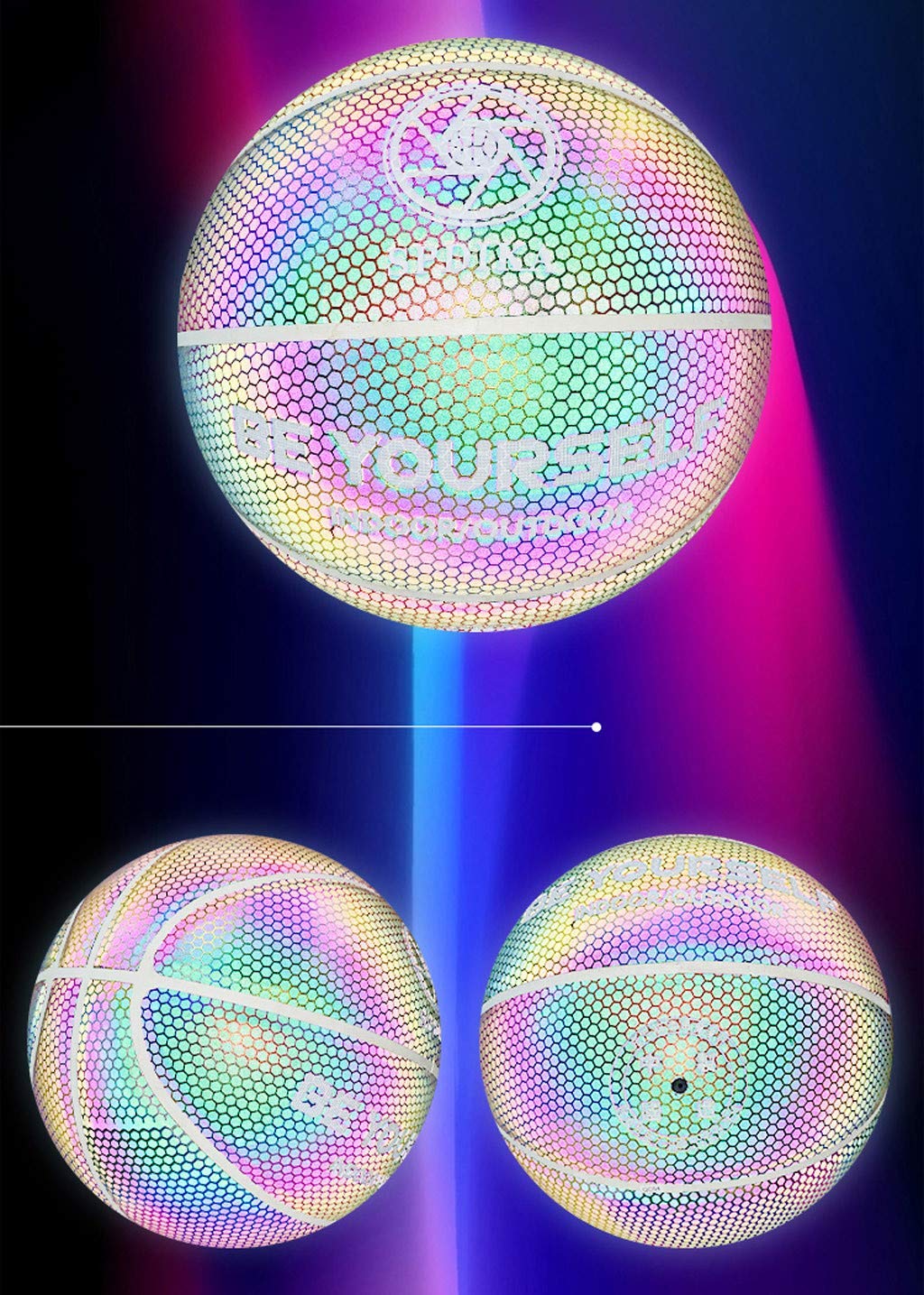 Reflective Basketball Size 7 Glowing Battery-Free Light Up Basketball