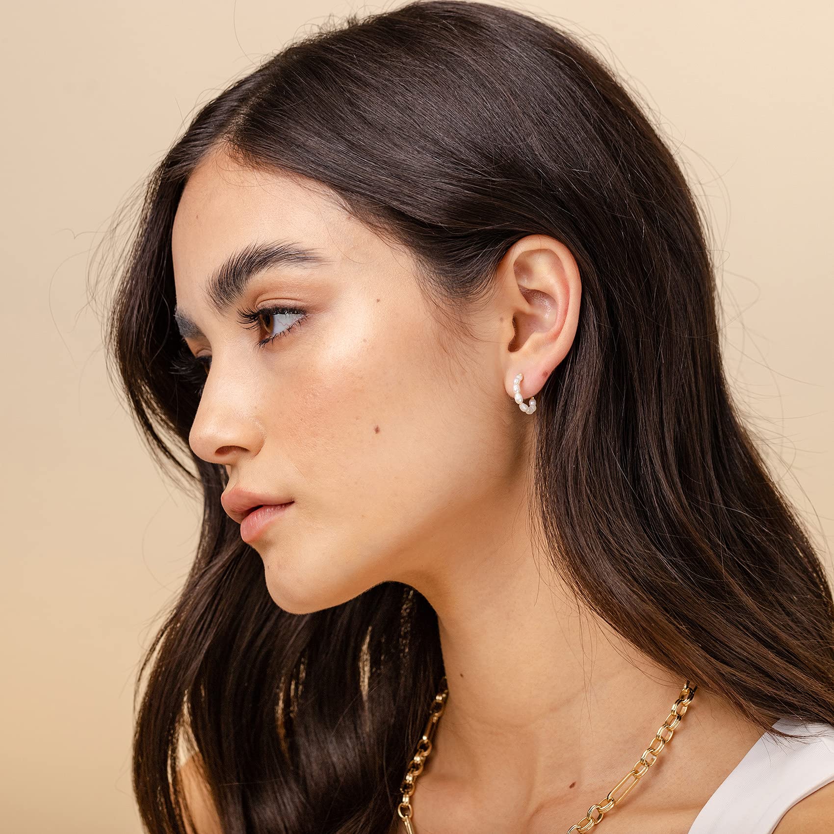 PAVOI 14K Gold-Plated Classic Pearl Hoop Earrings for Women | Freshwater Pearl Earring Pair