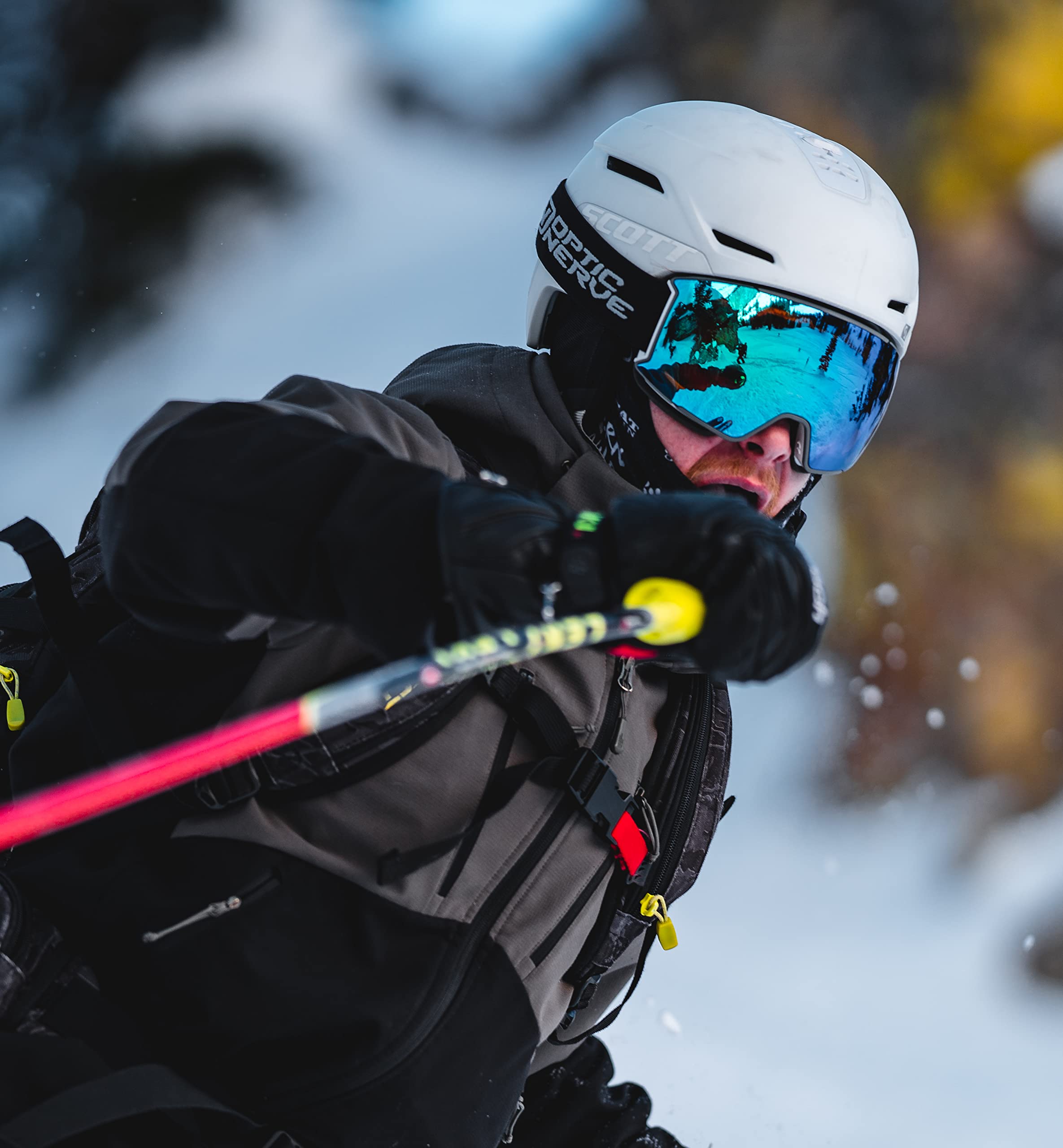 Optic Nerve - 2022 Premium & Affordable Goggles, Wolf Creek Edition with Shiny White Frame/Blue Zaio Mirror/Yellow Lens