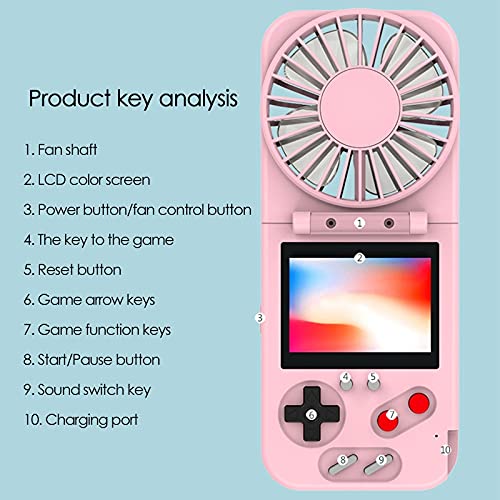 UNNIC Portable Fan, Rechargeable Battery 800MAh Folding USB Fan Handheld Retro Game Console with 500 Games(Yellow)