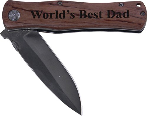 World's Best Dad Folding Stainless Steel Pocket Knife, (Wood Handle